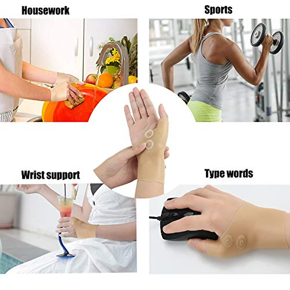 Thumb Wrist Support Brace (2 Pcs),Elastic Gel Arthritis Fingerless Glove for Pain Relief, Waterproof Wrist Compression Sleeve Splint for Sprained, Tendonitis, Carpal Tunnel, Hand Joint Pain, Arthritis