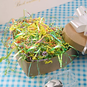PAPER FAIR 1 LB Iridescent Easter Grass Crinkle Cut Paper, Green Yellow Purple Blush Paper Shred Filler Mix Strand Raffia Tissue Craft Bedding Cushion, Party Birthday Gift Box Basket Retail