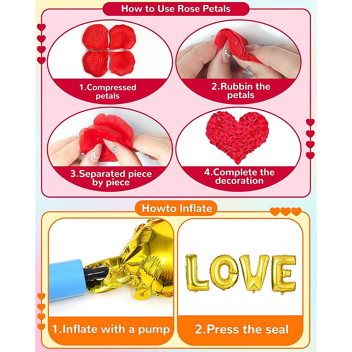 Lutoys Valentines Balloon Kit Decor with I Love You Balloons, Heart Balloons with 1000 Pcs Silk Red Rose Petals for Valentines Day Decorations Romantic Proposal Wedding Anniversary Decorations