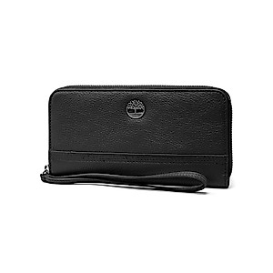 Timberland womens Leather Rfid Zip Around Wallet Clutch With Wristlet Strap, Black (Pebble), One Size