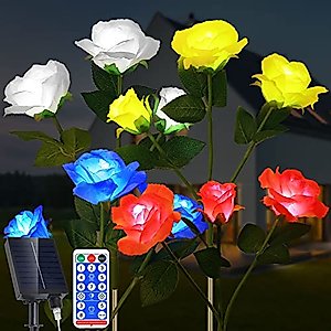PINPON Christmas Solar Garden Landscape Lights Outdoor, 4 Pack Waterproof Flower Fairy Decorative Lights with Bigger Solar Panel for Pathway Yard Patio Decor, Multi-Color