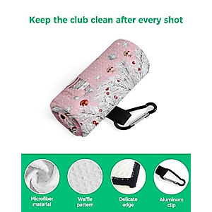 Golf Towel Christmas Dwarf Xmas Tree Pink Gradient,Waffle Pattern Microfiber Club Cleaner Golf Towels with Carabiner Clip for Women Men Dad,Winter Pine Needle Golf Towel for Golf Bags,24x16in