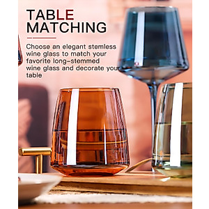 comfit Stemless Colored Wine Glasses Set of 6-15oz Colorful Wine Glasses,Perfect Red Wine Glass Stemware for Wine Lover in Mothers Day Gifts,Party