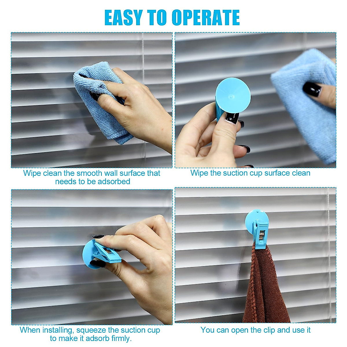 6pcs Suction Cup Clips, Shower Curtain Clips Splash Guard Round Suction Cups with Clamp to Prevent Water Splashing Out Windproof Suction Wall Hanger/Holder for Fridge Shower Room Glass Window(Blue)