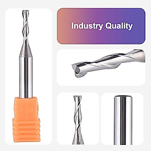 SpeTool CNC Spiral Router Bits with Up Cut 1/8 inch Cutting Diameter, 1/4 inch Shank HRC55 Solid Carbide End Mill for Wood Cut, Carving