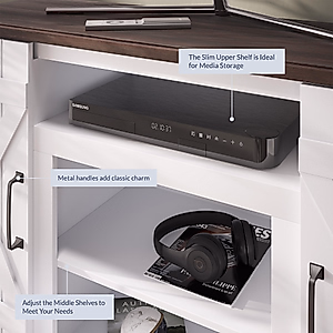 BELLEZE Industrial 47 Inch Rustic Wood TV Stand & Media Entertainment Center Console Table for TVs up to 50 Inch with Open Storage Shelves & Cabinets - Veropeso (White)