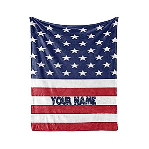 Personalized American Flag Themed Fleece Throw Blanket - USA Patriotic Red White and Blue Plush Bedding Americana Decor - Custom Large Blankets for Baby Girls Boys Man Woman (Adult 60"x80")