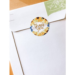 Mailed It 1.5 Inch Sunflower Gold Thank You© Stickers - 250 Per Roll - Pretty Packaging Supplies