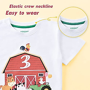 3rd Birthday T-Shirt Baby Boy Toddler Farm Animal Three 3 Years Old B-Day Tee Gift Third Farm Animals Themed Birthday Party Top Tee Cotton T Shirt Printed Short Sleeve White