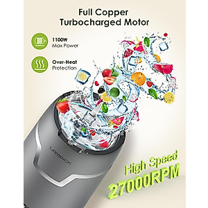 LAMPICK Smoothie Blender, 1100W Personal Blender for Shakes and Smoothies, Blenders and Grinder Combo for Kitchen with 2*27 Oz To-Go Cup & 10 Oz Grinding Cup for Protein Shake, Baby Food, Frozen Drink