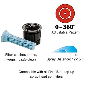 Rain Bird 15AP Adjustable Pattern Spray Nozzle, Adjustable 0° - 360° Pattern, 8' - 15' Spray Distance