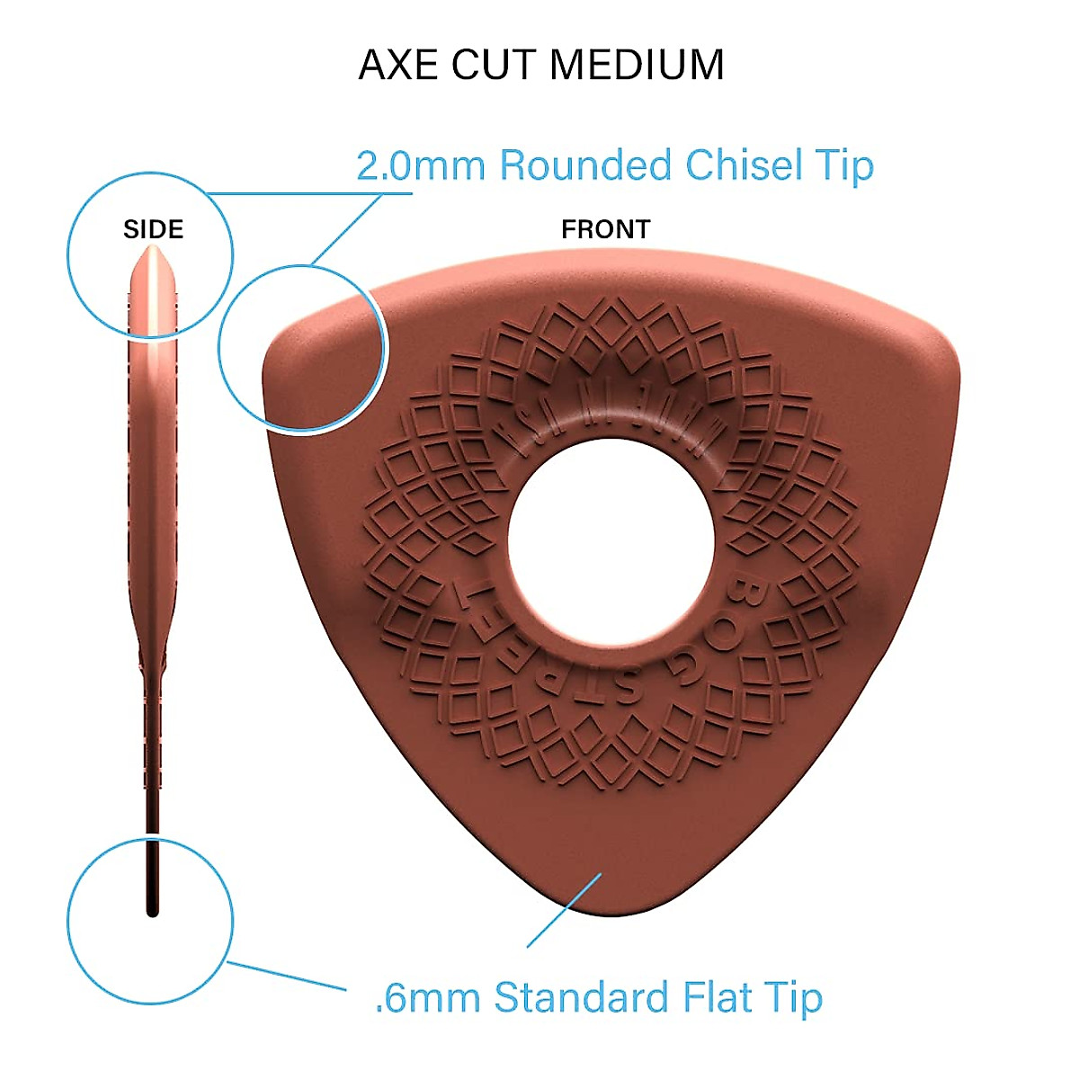 Bog Street AXE CUT Guitar Picks, Medium, Electric Guitar and Acoustic Guitar Picks, Red (6-Pack)