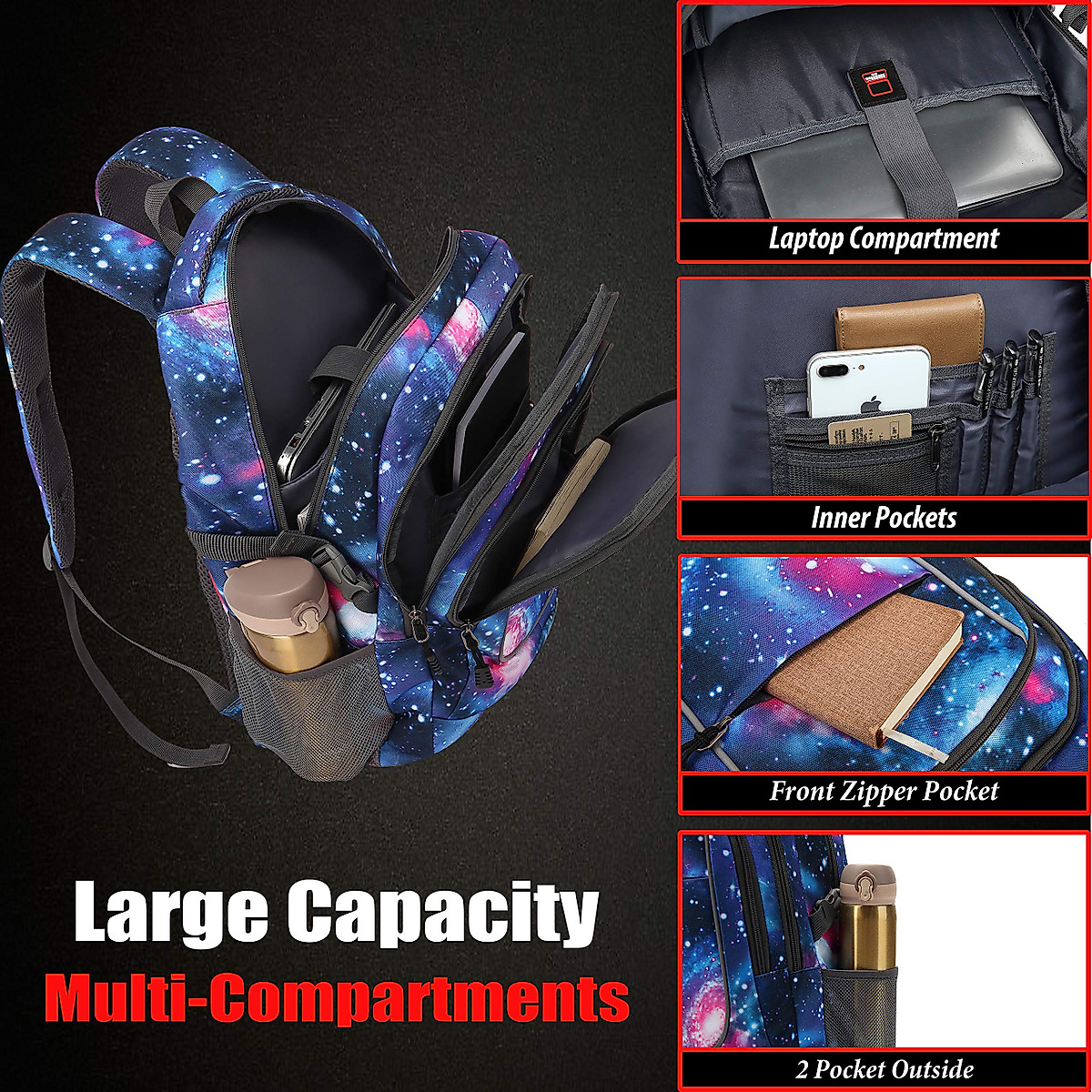 ProEtrade Extra Large Backpack Bookbag for College Travel Laptop Business Hiking Backpack Fit Laptop Up to 17 Inch Sturdy Multi Compartment Gifts for Men Women Night Light Reflective (Light Galaxy)