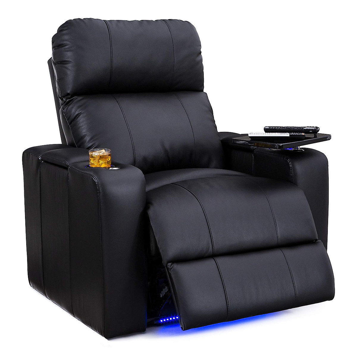 Seatcraft Julius - Big & Tall - Home Theater Seating - Living Room - 400 lbs Capacity - Italian Leather - Power Recline - Powered Headrest - USB Charging,Cupholders,Arm Storage,Single Recliner,Black