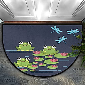 Nichpedr Welcome Half Round Door Mat Cute Frog Animal Dragonfly Lotus Entrance Way Rugs Doormats Soft Non-Slip Washable Bath Rugs Floor Mats for Home Bathroom Indoor Outdoor 18x30 Inch