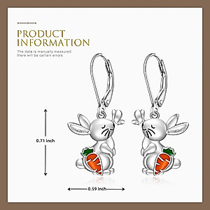 Bunny Earrings for Women Easter Bunny Earrings Carrot Dangle Drop Sterling Silver Animal Bunny Rabbit Holiday Easter Jewelry Gifts