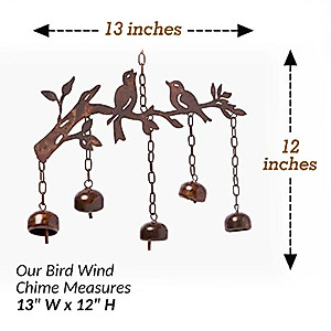 Happy Gardens Bird Wind Chimes with Bells | 5 Suspended Bells Windchime with Birds Garden Decor | Mothers Day Outdoor Gifts & Backyard Decorations