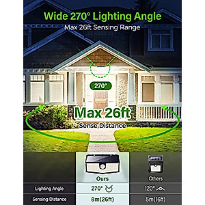 AloftSun 300 LED Solar Lights Outdoor, Big Size IP67 Waterproof 3 Modes 270°Wide Angle Solar Security Wall Lights for Garden, Front Door, Yard, Garage-2 Pack