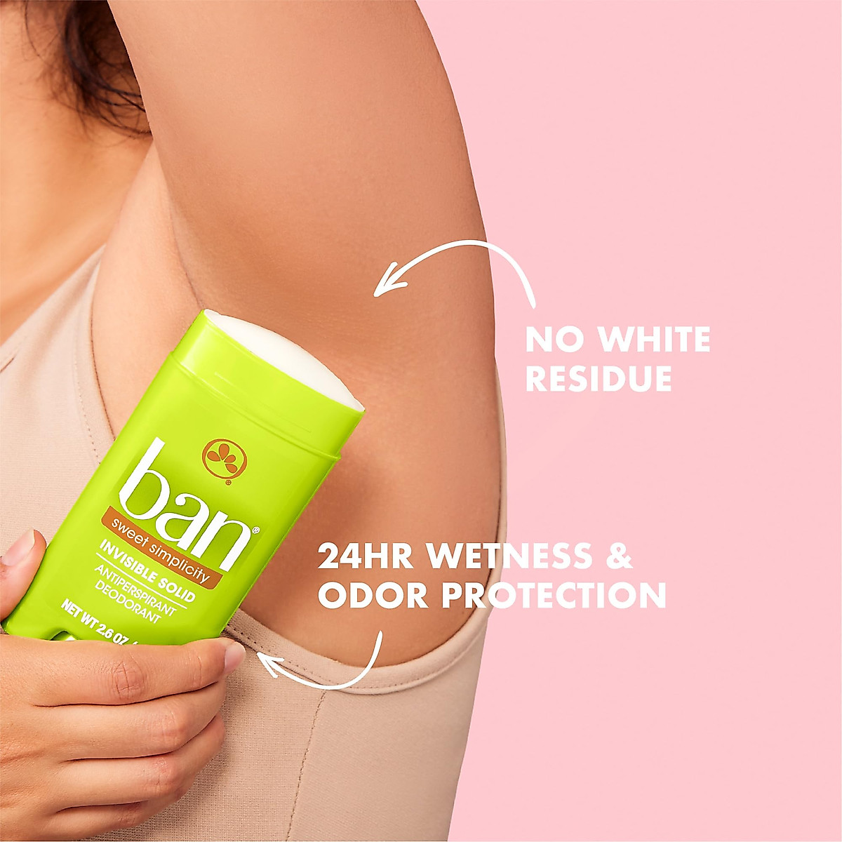 Ban Sweet Simplicity 24-hour Invisible Antiperspirant, 2.6oz Solid Deodorant, Underarm Wetness Protection, with Odor-fighting Ingredients (4 Pack)