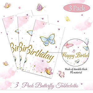 Tiamon 3 Pack Butterfly Tablecloth Birthday Party Decorations Plastic Waterproof Table Covers Rectangular Disposable Decor 108 x 54 Inch for Spring Summer Baby Shower Floral Supplies Favors