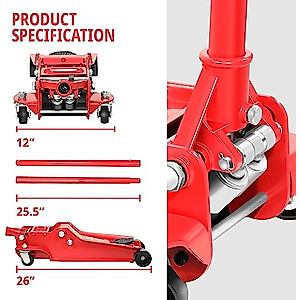 DNA MOTORING Low Profile Hydraulic Trolley Service/Floor Jack, 4 Ton (8000 lbs) Capacity, Lifting Range 4.5"-20",Red,TOOLS-00307