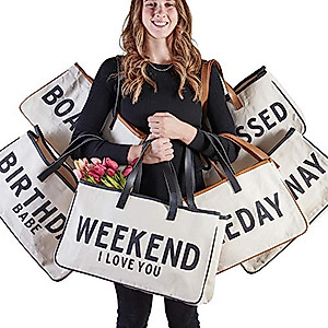 Santa Barbara Design Studio Tote Bag Hold Everything Collection Black and White 100% Cotton Canvas with Genuine Leather Handles, Large, Birthday Babe