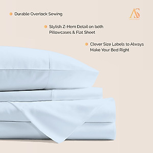 Ashton Sheets 100% Egyptian Cotton Sheets Queen Size - 800 Thread Count 4 PC Queen Sheet Set Egyptian Cotton, Sateen Luxury Sheets Queen Size, High Thread Count Sheets, 16" Deep Pocket - Light Blue
