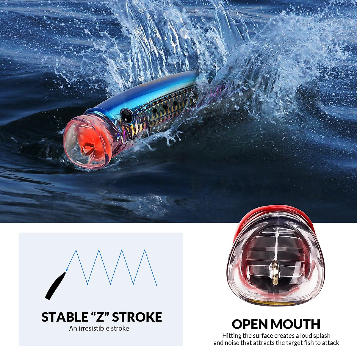 THKFISH Popper Lures Saltwater Tuna Popper Topwater Fishing Lures for Surf Fishing Bass with 3D Eyes for GT Tuna Large Fish 5.9in GREEN-1PC