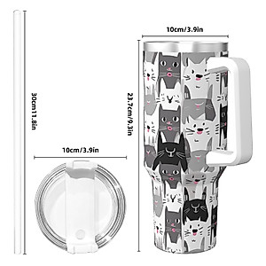 deaokluy 40 OZ Cute Cat Ice Bully Cup with Handle Straw Lid, Double Wall Stainless Steel Tumbler Travel Coffee Cup, Cartoon Insulation and Cooling Cup for Christmas Birthday Present