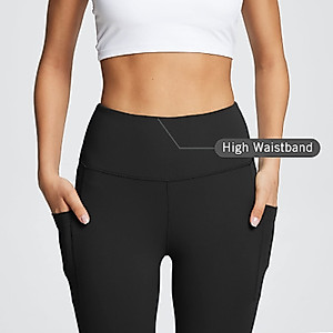 BALEAF Leggings with Pockets for Women Black Tummy Control Leggings Workout High Waisted Compression Yoga Ankle Pants Black L