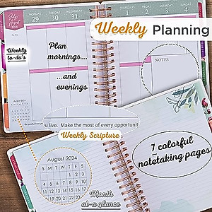Christian Art Gifts Inspirational 18 Month Wirebound 2024 Planner for Women: I Can Do All This - Philippians 4:13 Bible Verse, Personal Week Organizer w/Elastic Closure Aug 2023-Jan 2025, Teal Floral
