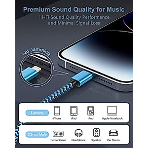 [2Pack/3.3ft] Lightning to 3.5mm iPhone Aux Cord, [Apple Mfi Certified] iPhone Aux Audio Cable for Car Home Stereo Speaker Headphone Compatible with iPhone 14 13 12 11 Pro Max Mini XR XS 8 iPad iPod