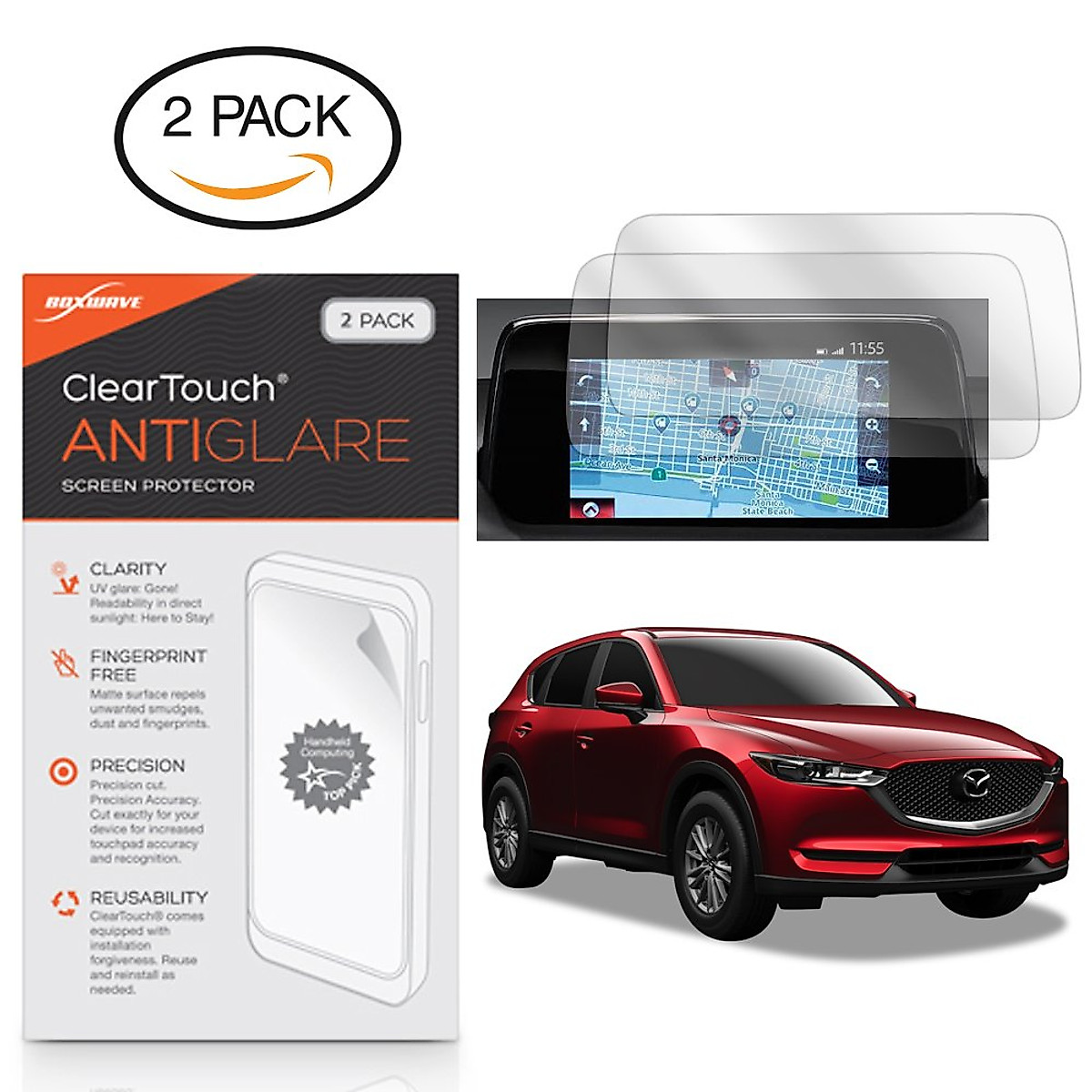 BoxWave Screen Protector Compatible with Mazda 2017 CX-5 Display - ClearTouch Anti-Glare (2-Pack), Anti-Fingerprint Matte Film Skin