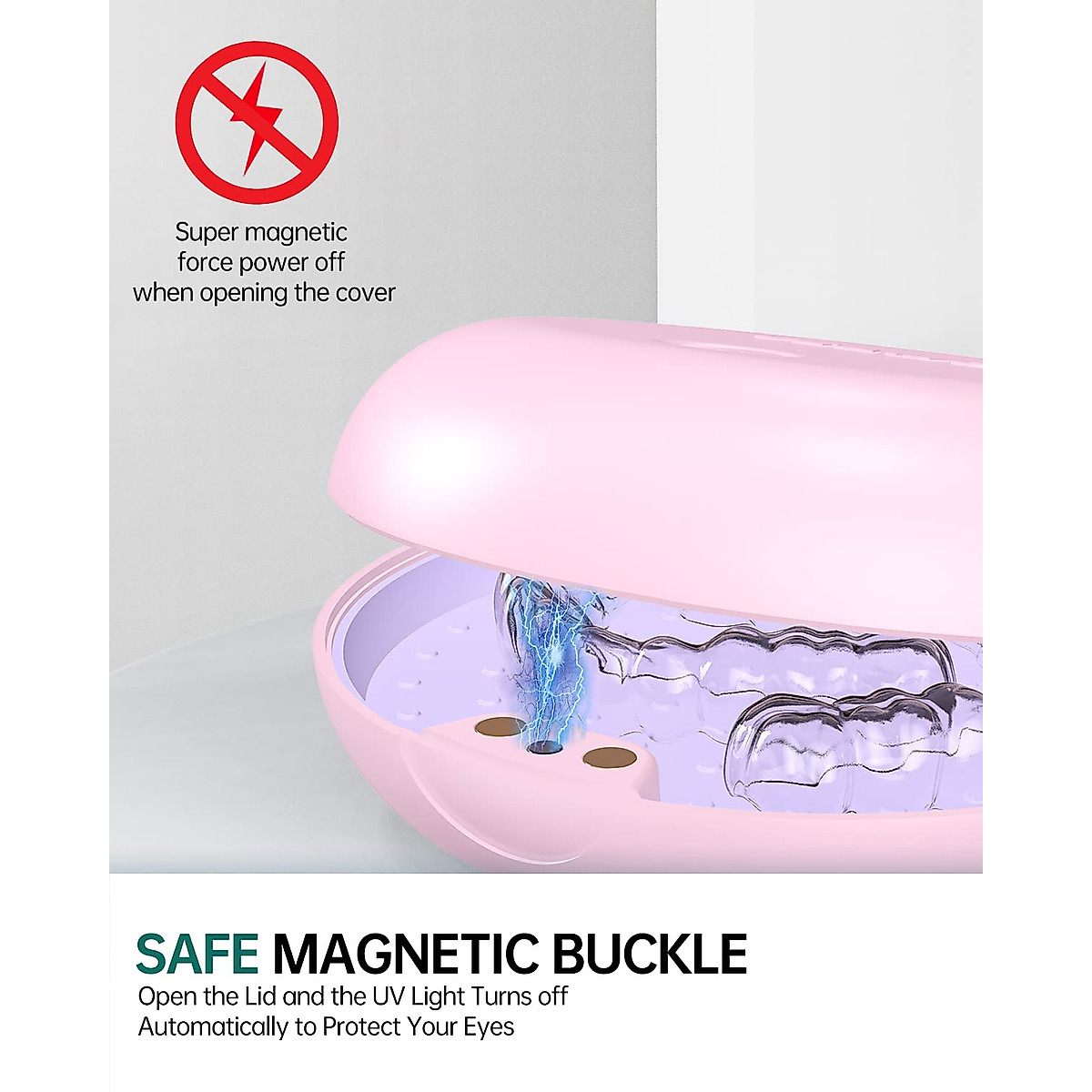 Retainer Case, VEAMOR Invisalign Case Holder,Dental Braces Case Slim Battery Powered with Protective Bag for Invisalign, Aligner - Pink