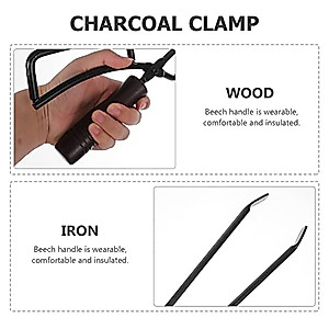 Happyyami 3 pcs fireplace carbon clip barbeque tool barbecue carbon clip Heavy- Duty Log campfire log grabber fire place accessories dessert tong bbq tongs garbage tong long iron pliers Wood
