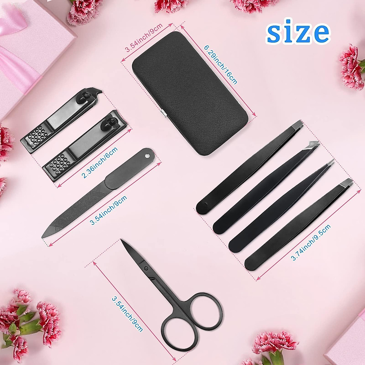 Fangze Tweezers and Fingernail Clippers Kit, 8 Pcs Professional Tweezer Nail Clipper Set Stainless Steel Manicure Tools with Case for Men Women