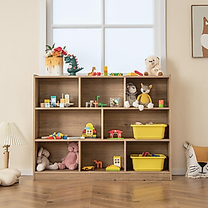 HONEY JOY Kids Toy Storage Organizer, 8-Section Storage Daycare Shelf for Preschool, Children 3-Tier Open Wooden Display Book Shelf Organizer for Classroom, Playroom & Nursery, Kindergarten(Natural)