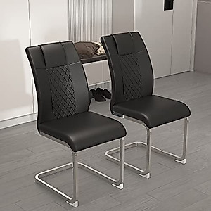 BAOPIN Dining Chairs Set of 2,Dining Room Side Chairs, Kitchen Chairs with Faux Leather Padded Seat High Back and Sturdy Chrome Legs, Chairs Kitchen/Living Room/Leisure,Black