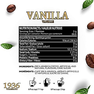 1936 Instant Coffee Vanilla 8 OZ- Smooth Taste - 100% Pure Arabica Coffee - Light Instant Coffee -Medium Roast - Glazed with Cane Sugar- Gluten Free- Kosher Certified -Non GMO