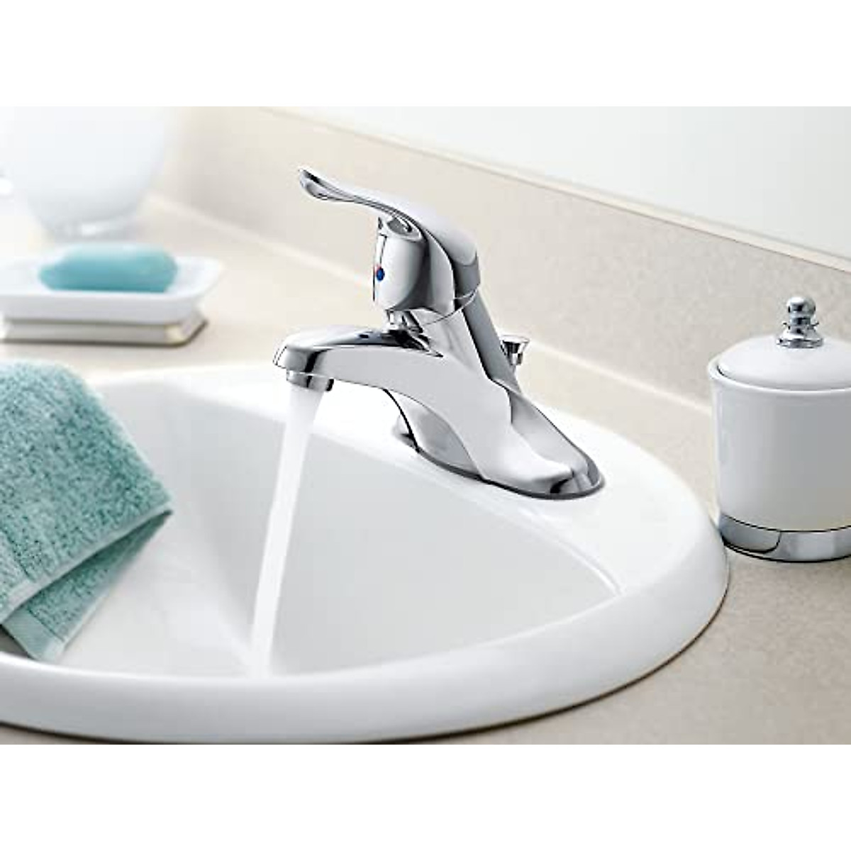 Moen Chateau Chrome One-Handle Low-Arc Centerset Bathroom Sink Faucet with Drain Assembly, L4621