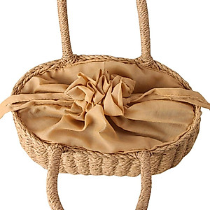 Gets Straw Bags for Women Hand-woven Small Hobo Bag Round Handle Ring Tote (Beige)
