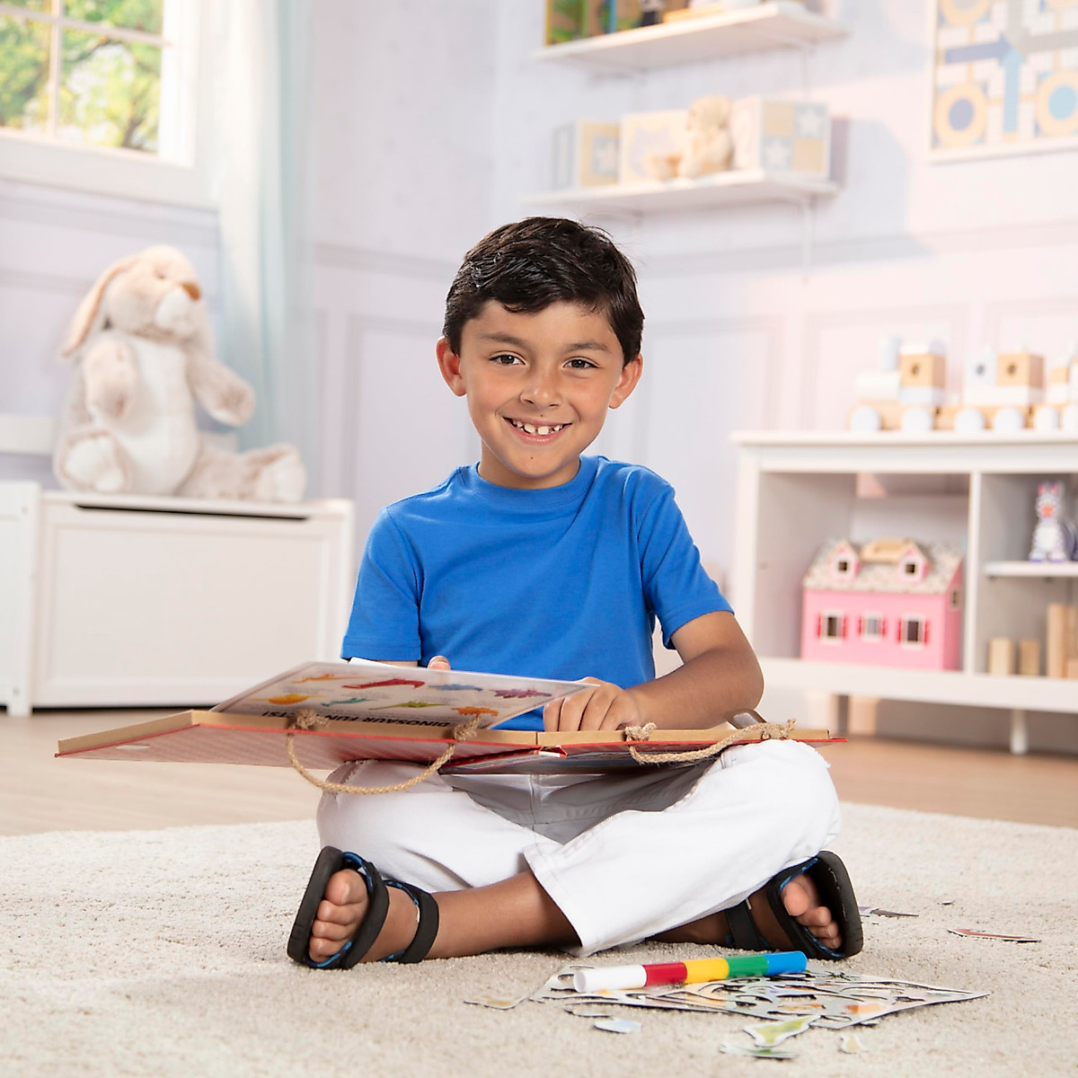 Melissa & Doug Natural Play: Play, Draw, Create Reusable Drawing & Magnet Kit – Dinosaurs (41 Magnets, 5 Dry-Erase Markers)