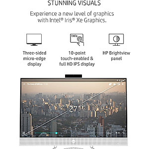 HP 2021 All-in-One Desktop, 27" Full HD Touchscreen, 11th Gen Intel Core i7-1165G7 Processor, 16GB RAM, 512GB PCIe SSD + 1TB HDD, Intel Iris Xe Graphics, Windows 10 Home, KKE Mousepad
