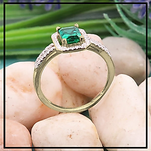 Dazzlingrock Collection 14K 7X5 MM Emerald Shape Created Emerald & Round Diamond Women Ring, Yellow Gold, Size 10