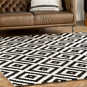 nuLOOM Kellee Hand Tufted Geometric Wool Runner Rug, 2' 6" x 14', Black