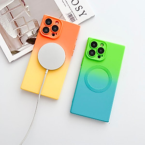 SobLn for Rectangle iPhone 13 Pro Max Case Magnetic Gradient Color Compatible with MagSafe Silicone Slim Anti-Scratch Shockproof with Full Camera Lens Protection for Women Men Phone Case (Pink Red)