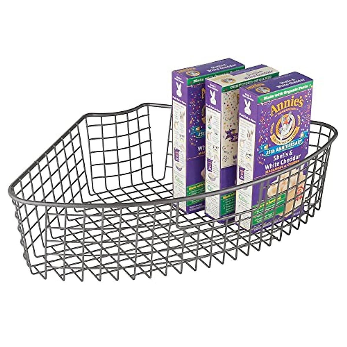 mDesign Wire Basket for Corner Cabinet Lazy Susan with Front Handle - Kitchen Cabinet, Shelf, and Pantry Corner Bin - 1/4 Wedge Organizer for Lazy Susan - Concerto Collection - 2 Pack - Graphite Gray