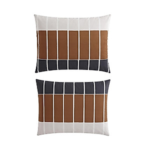 Marimekko - King Duvet Cover Set, Organic Cotton Bedding with Matching Shams, Modern Home Decor, GOTS Certified (Tiiliskivi Raita Charcoal, King)