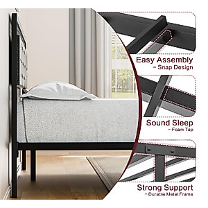 SUNLEI Queen Size Bed Frame with 2 Drawers, Metal Platform Bed with Led Light Button Tufted Headboard, Strong Metal Slats, Easy Assembly, No Box Spring Needed, Modern, Black
