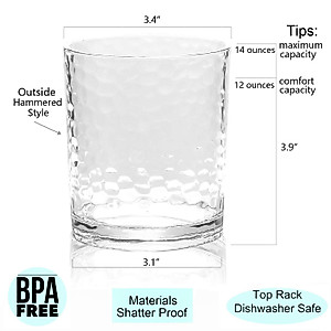 KX-WARE 14-ounce Acrylic Glasses Plastic Tumbler, set of 6 Clear - Hammered Style, Dishwasher Safe, BPA Free